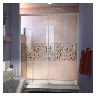 Visions 34" Sliding Shower Door,Brushed Nickel,Center Drain Biscuit ...