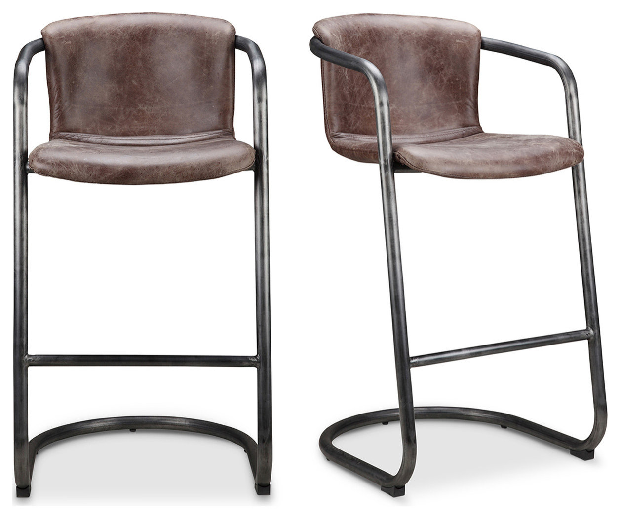 Moe's Home Collection Freeman Counter Stool Grazed Brown Leather-Set Of ...