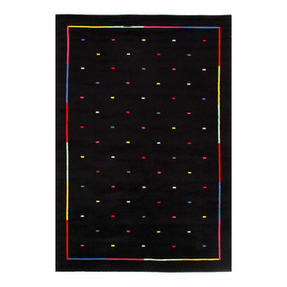 Black Color Fine Modern Machine Made Rug 6'6''x9'9'' - Contemporary ...