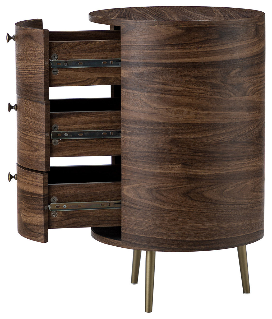 21" Tall Drum 3-Drawer Round End Table with Metal Legs - Midcentury ...