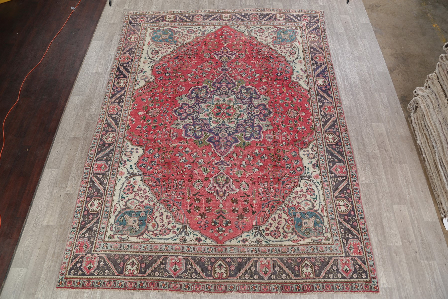 Consigned, Vintage Traditional Persian Handmade Worn Oriental Rug, Red ...