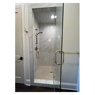 Calacatta Gold Large Tile Shower - Bathroom - Other - by Destin Elite ...