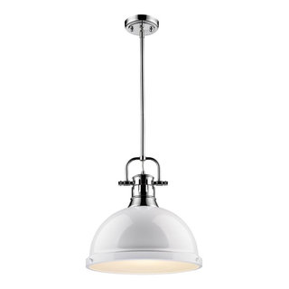 Duncan 1-Light Pendant With Rod in Chrome With a White Shade ...