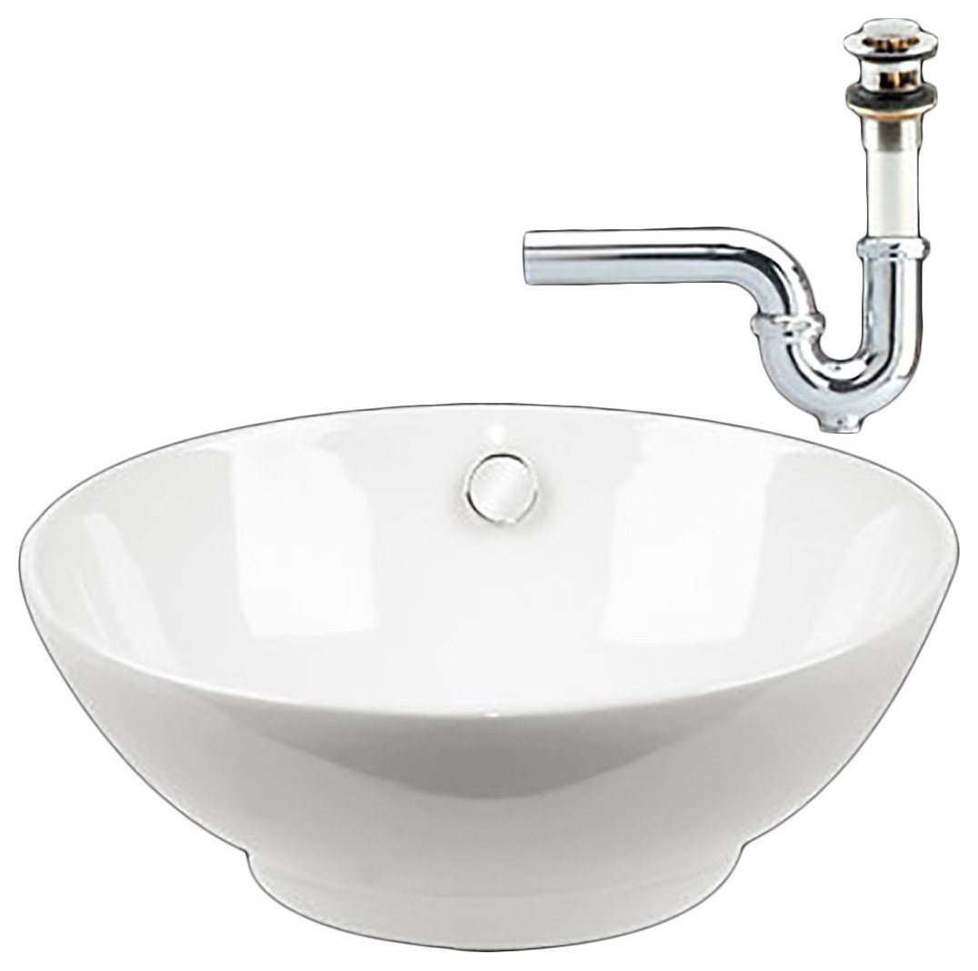 Bathroom Vessel Sink White Watts Ceramic Drain/P-Trap - Traditional ...