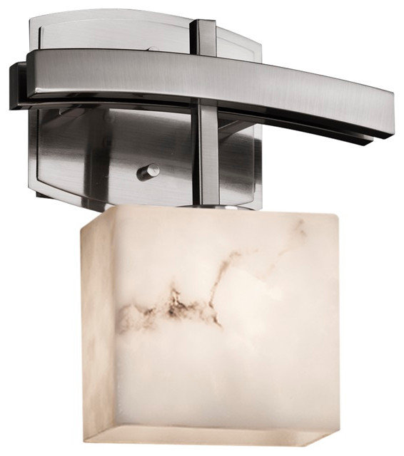 Archway Wall Sconce, Rectangle Shade, Brushed Nickel, Faux Alabaster ...