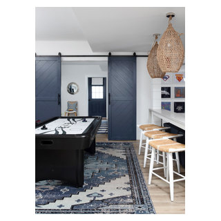 Hamptons Bar and Game Room Area - Beach Style - Basement - New York ...