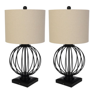 Set of 2 Table Lamps Modern Lamps With USB Charging Ports and LED Bulbs ...