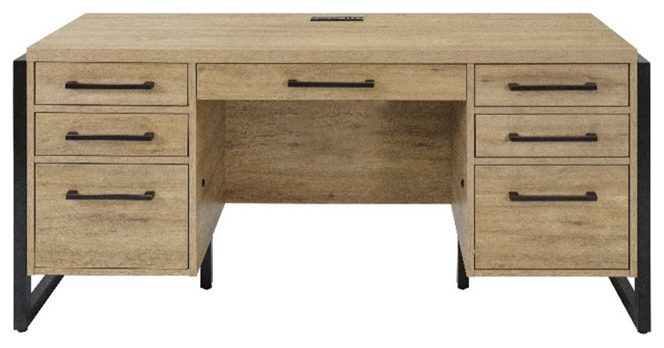 Modern Wood Laminate Office Desk Fully Assembled Light Brown ...