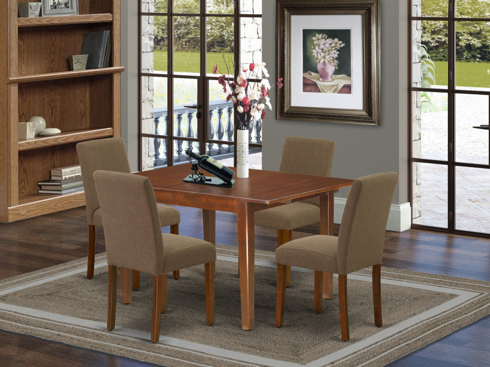 3Pc Rectangular 42/54" Table, 12, Leaf, Two Parson Chair, Mahogany Leg ...