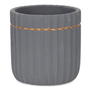 Gray Ceramic Pot with Gold Trim - Contemporary - Outdoor Pots And ...
