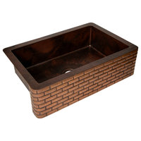 33" Farmhouse One Bowl Bricks Apron Hammered Copper Kitchen Sink, 16 ...