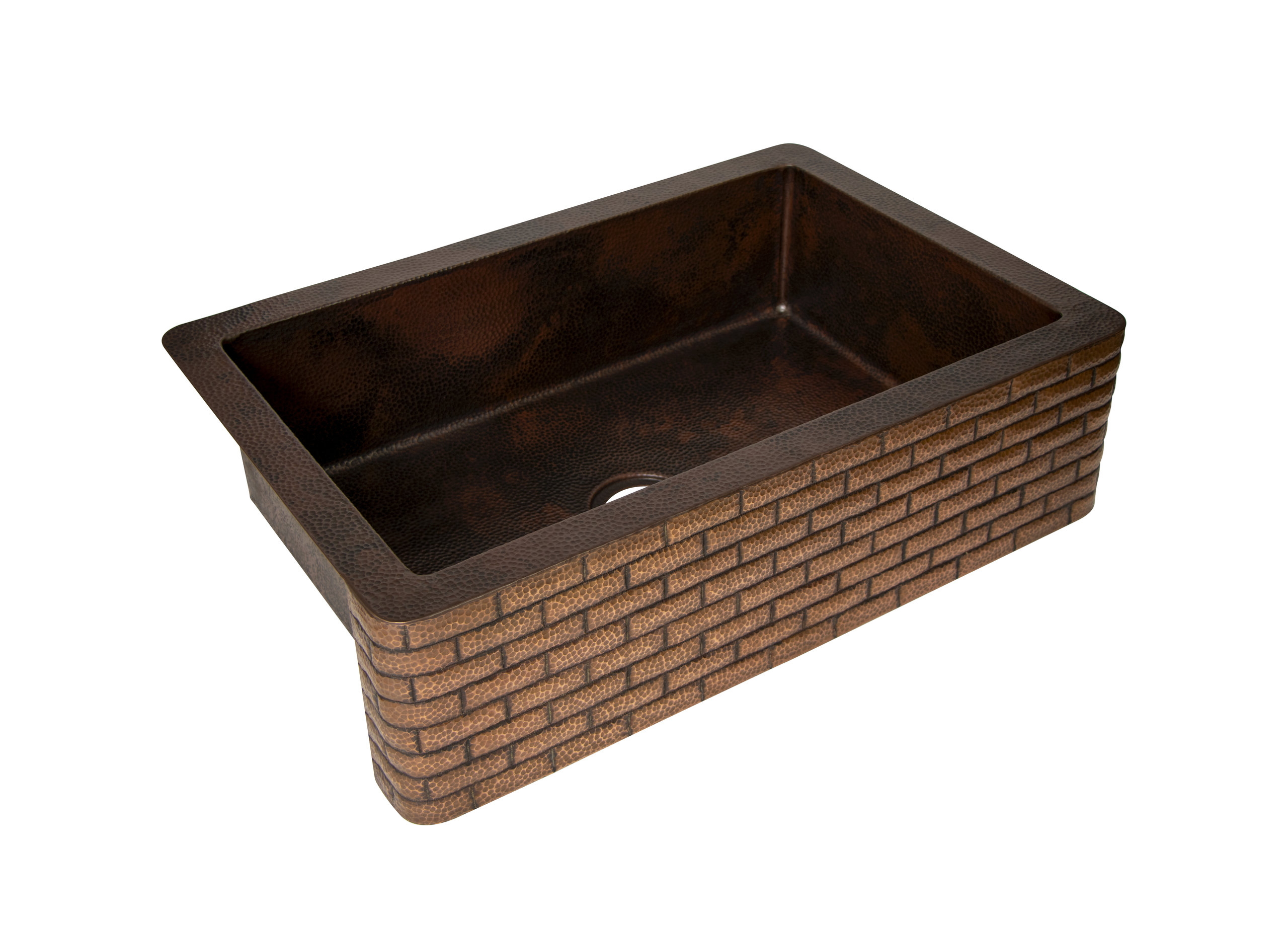 33" Farmhouse One Bowl Bricks Apron Hammered Copper Kitchen Sink, 16 ...
