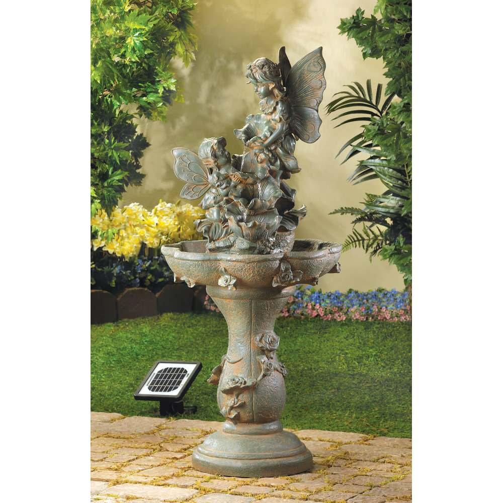 Fairy Solar Water Fountain - Farmhouse - Outdoor Fountains And Ponds ...