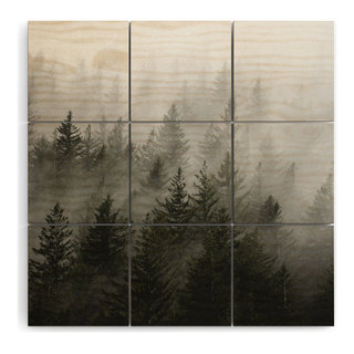 Nature Magick Foggy Fir Forest Fantasy Wood Wall Mural, 48x48 - Rustic ...