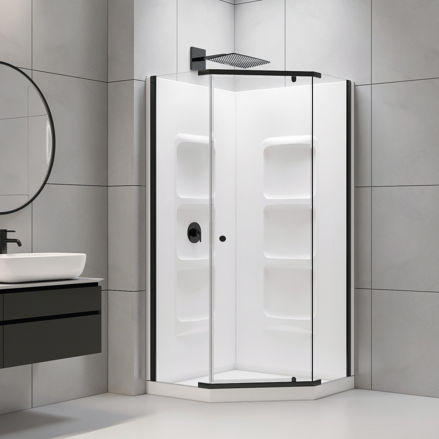 Nevada 40" Black Shower Kit, Neo-Angle - Modern - Shower Stalls And ...
