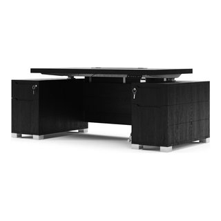 79" Modern Ford Black Oak Wood Adjustable Height Desk 4-Drawer Storage ...