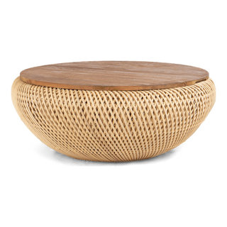 Round Interlaced Rattan Coffee Table, Bodhi Wave, Large - Tropical ...