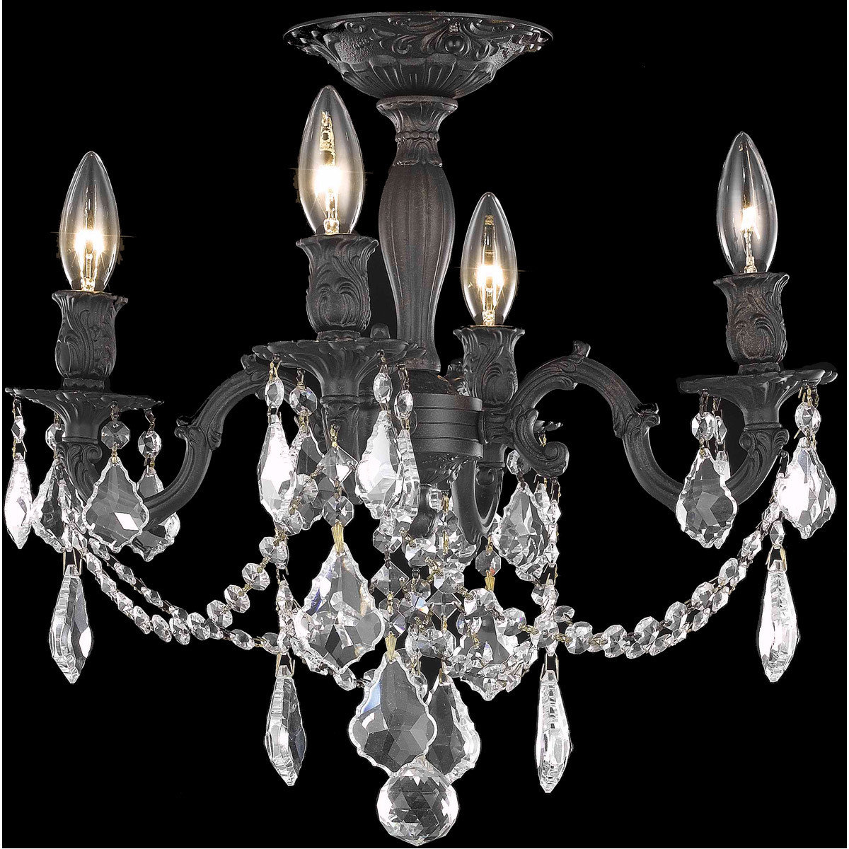Rosalia 4 Light Flush Mount, Dark Bronze, Clear, Royal Cut - Victorian ...