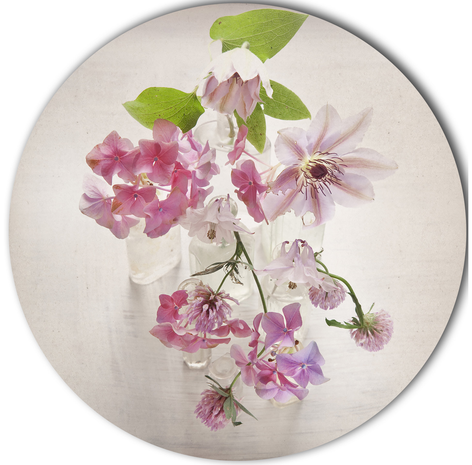 Vintage Pink Flowers, Floral Art Painting Disc Metal Artwork, Disc of ...