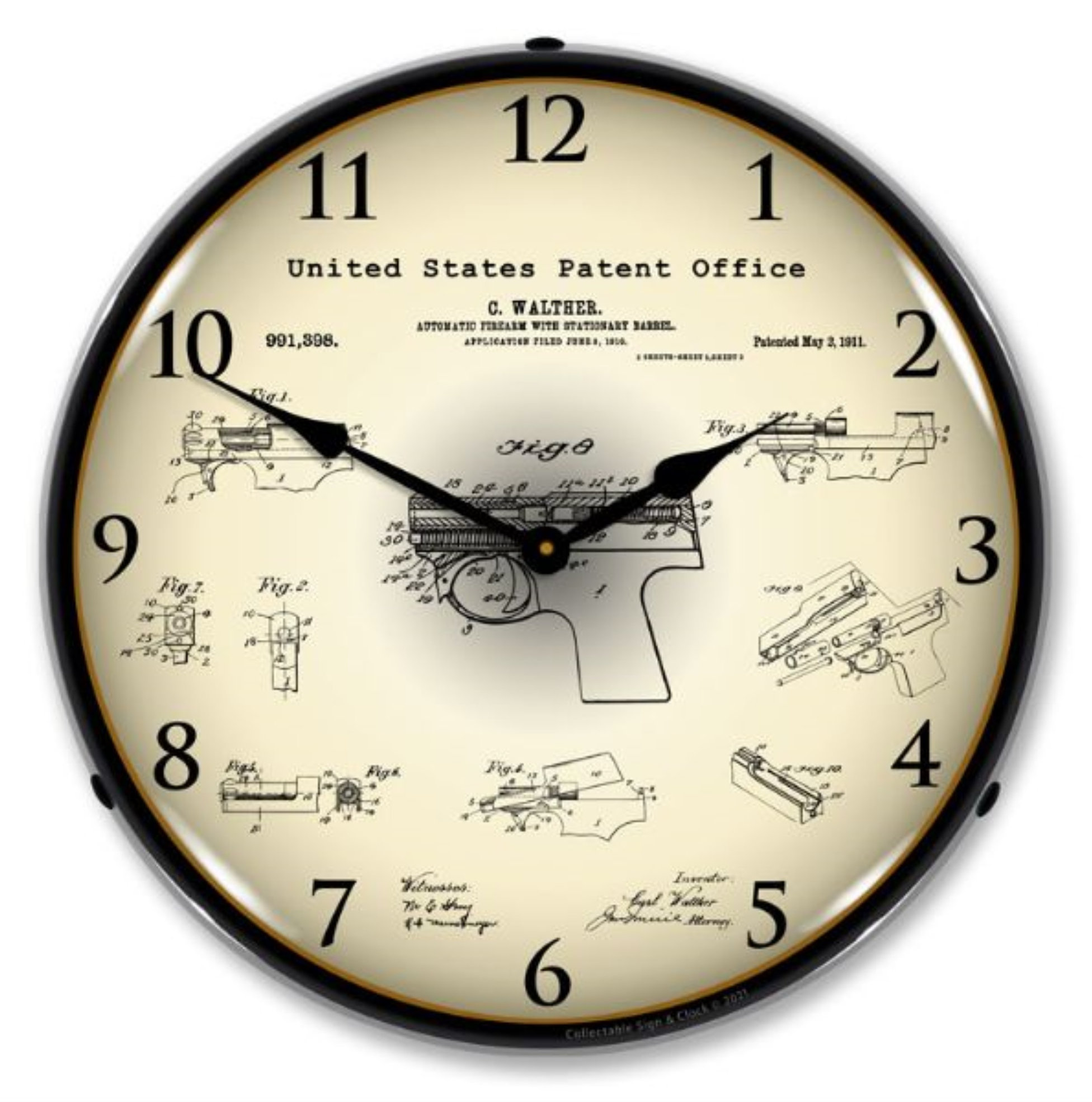 21031210 Walther PPK Firearm 1911 Patent Clock - Contemporary - Wall ...