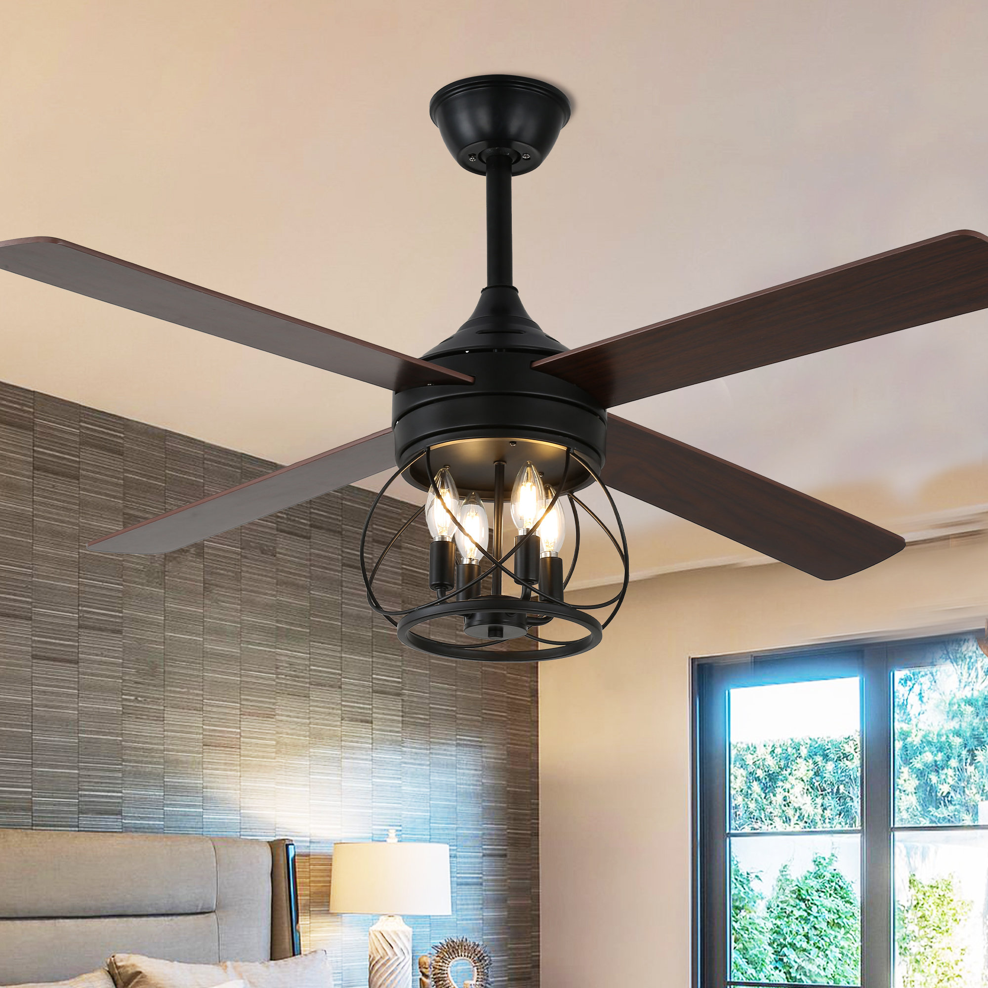 52" Farmhouse Wood Ceiling Fan with Remote and Light,6-Speed Rustic ...