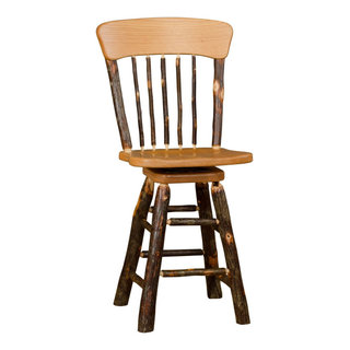 Hickory Log Swivel Barstool with Oak Back, 30 Inch - Rustic - Bar ...