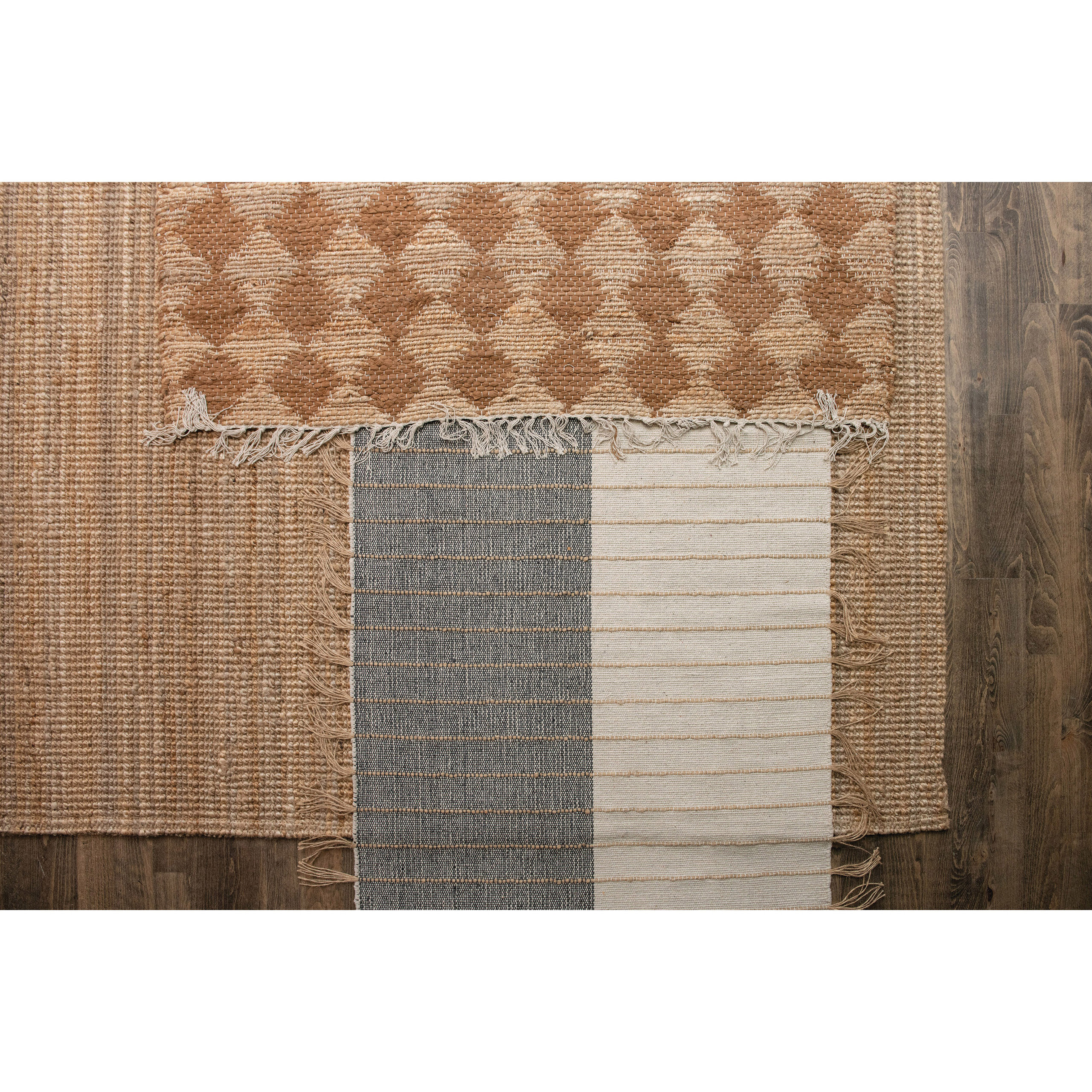 Woven Cotton/Jute Rug With Diamond Pattern/Fringe, Black/Natural ...