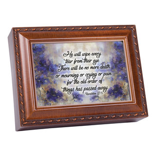 8" Brown and Black Traditional Rectangular Religious Music Box ...