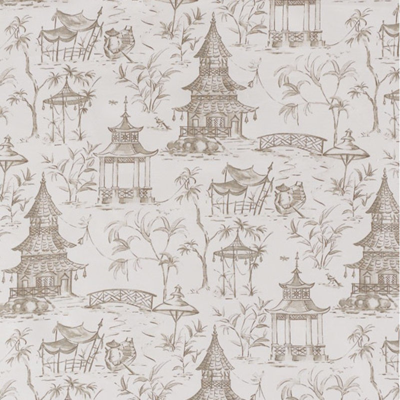 Pagodas Bisque Oriental Toile Rod Pocket Curtain Panels Pair Cotton ...
