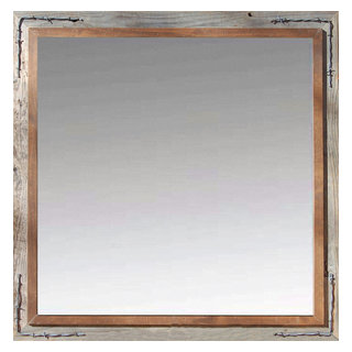 Western Mirrors Rustic Barn Wood Mirror With Barbed Wire, 20"x24 ...