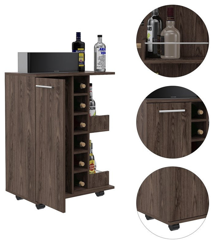 Bowery Hill Contemporary Bar Cart Cabinet in Weathered Oak ...