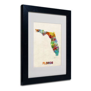 'Florida Map' Matted Framed Canvas Art by Michael Tompsett, 11" x 14 ...