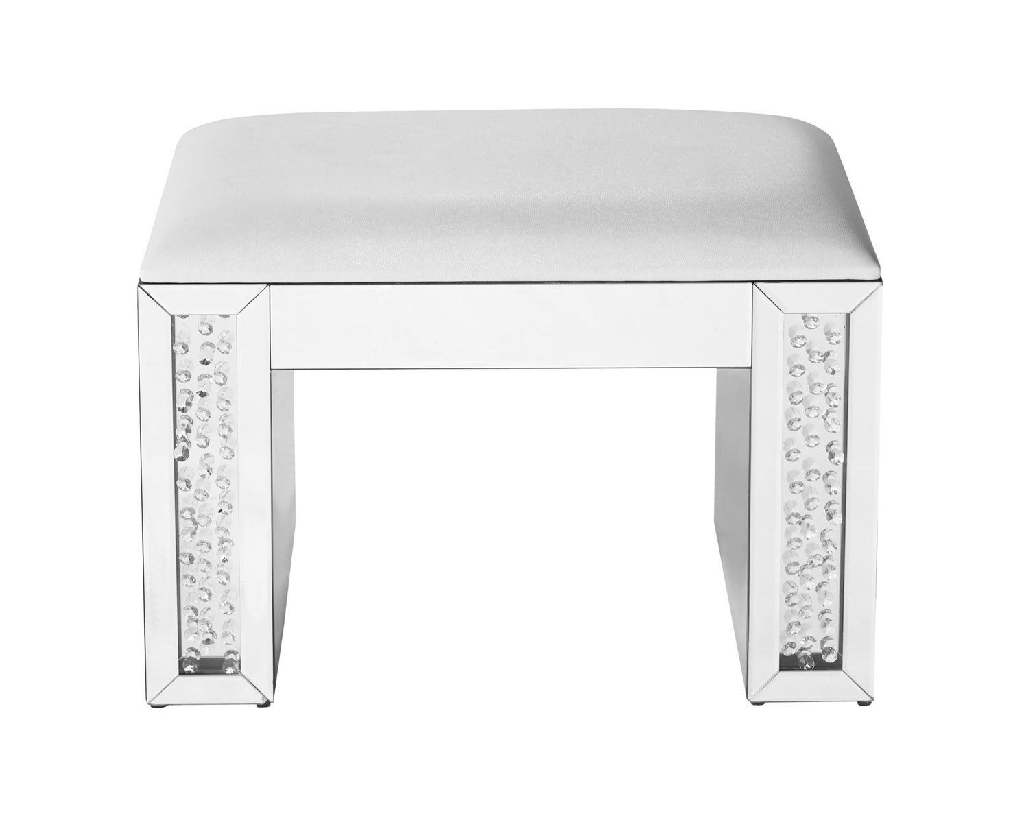 Elegant Modern 26" Crystal Vanity Leather Stool, Clear Mirror Finish ...
