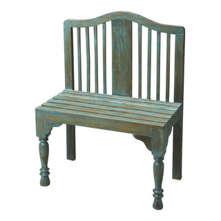 Antiqued Blue Solid Wood Bench - French Country - Outdoor Benches - by ...