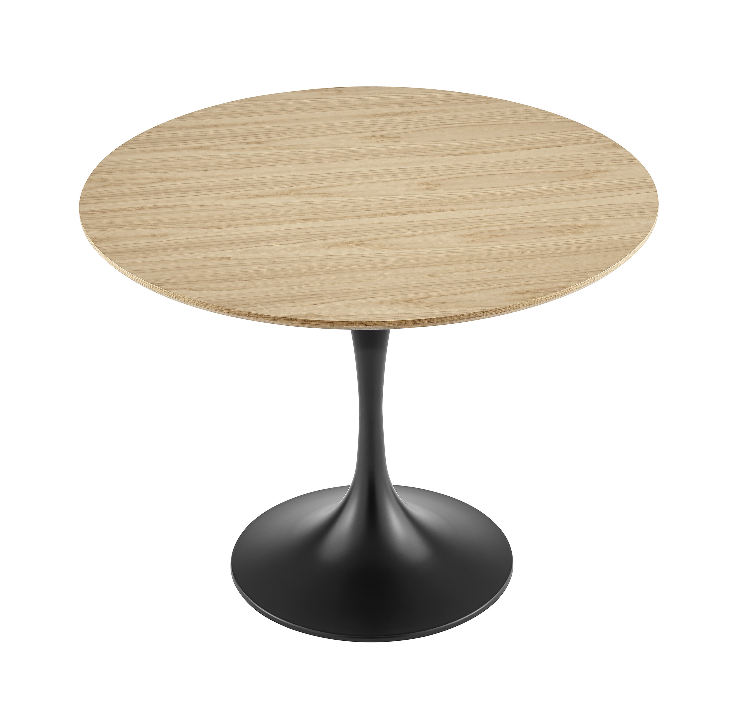 Astrid Round Table With Oak Veneer Top and Matte Black Base ...