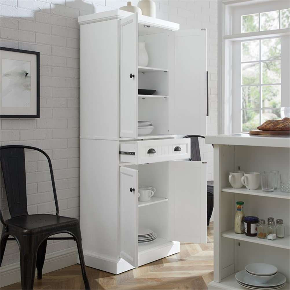 Pemberly Row 2-Cabinet Coastal Wood Pantry in Distressed White/Black ...