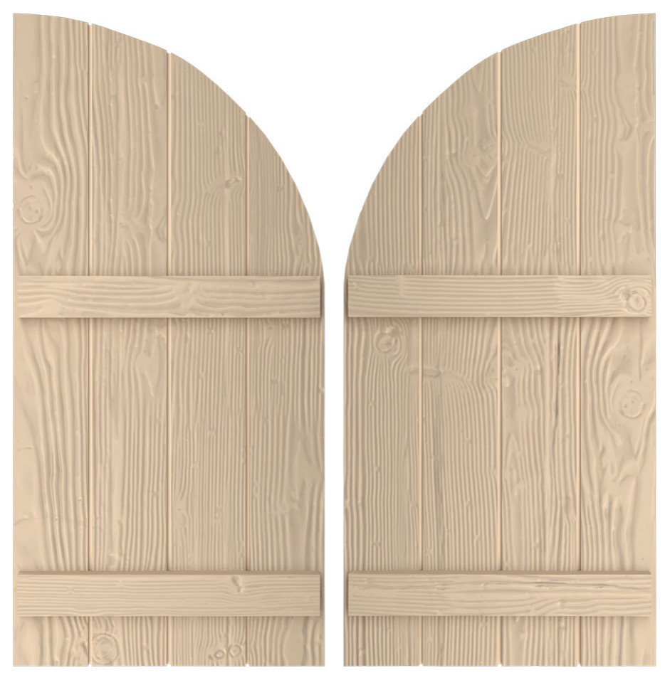 11"Wx24"H Hand Hewn Joined BnB Elliptical Top Faux Wood Shutters, 22"W ...
