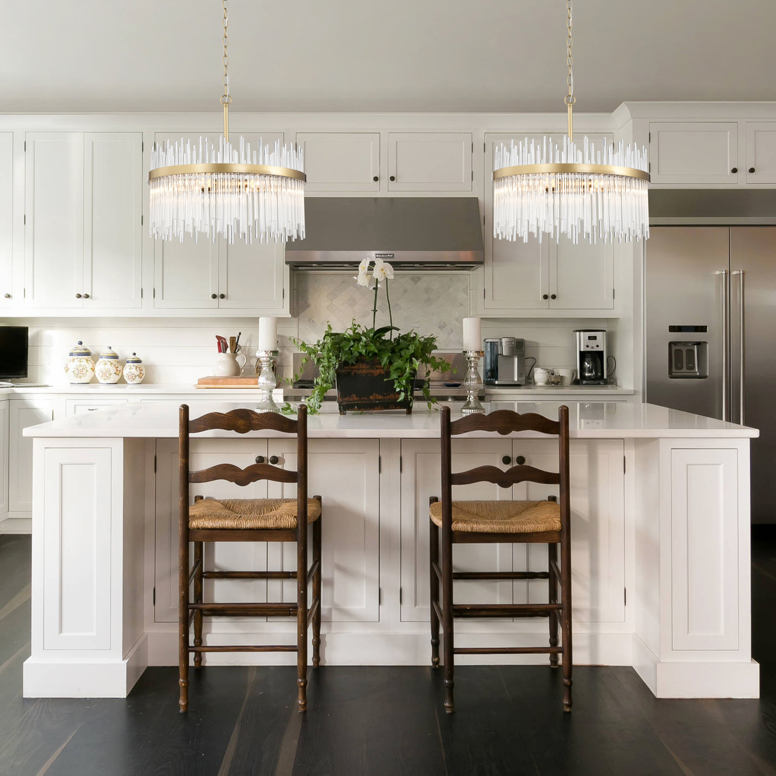 Eva 5-light Crystal Bars Glass Rods Chandelier, Shiny Bronze ...