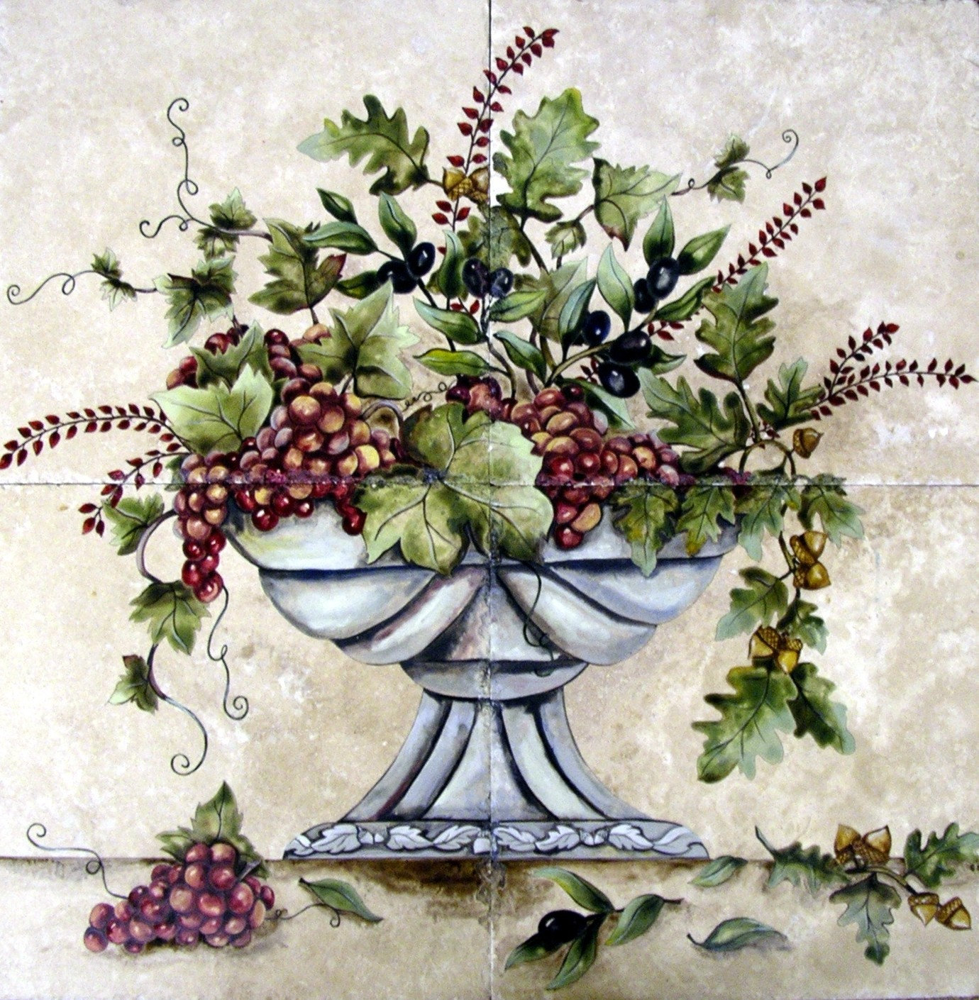 24"x24" Autumn Fruit Bowl Tile, 4-Piece Set - Farmhouse - Tile Murals ...