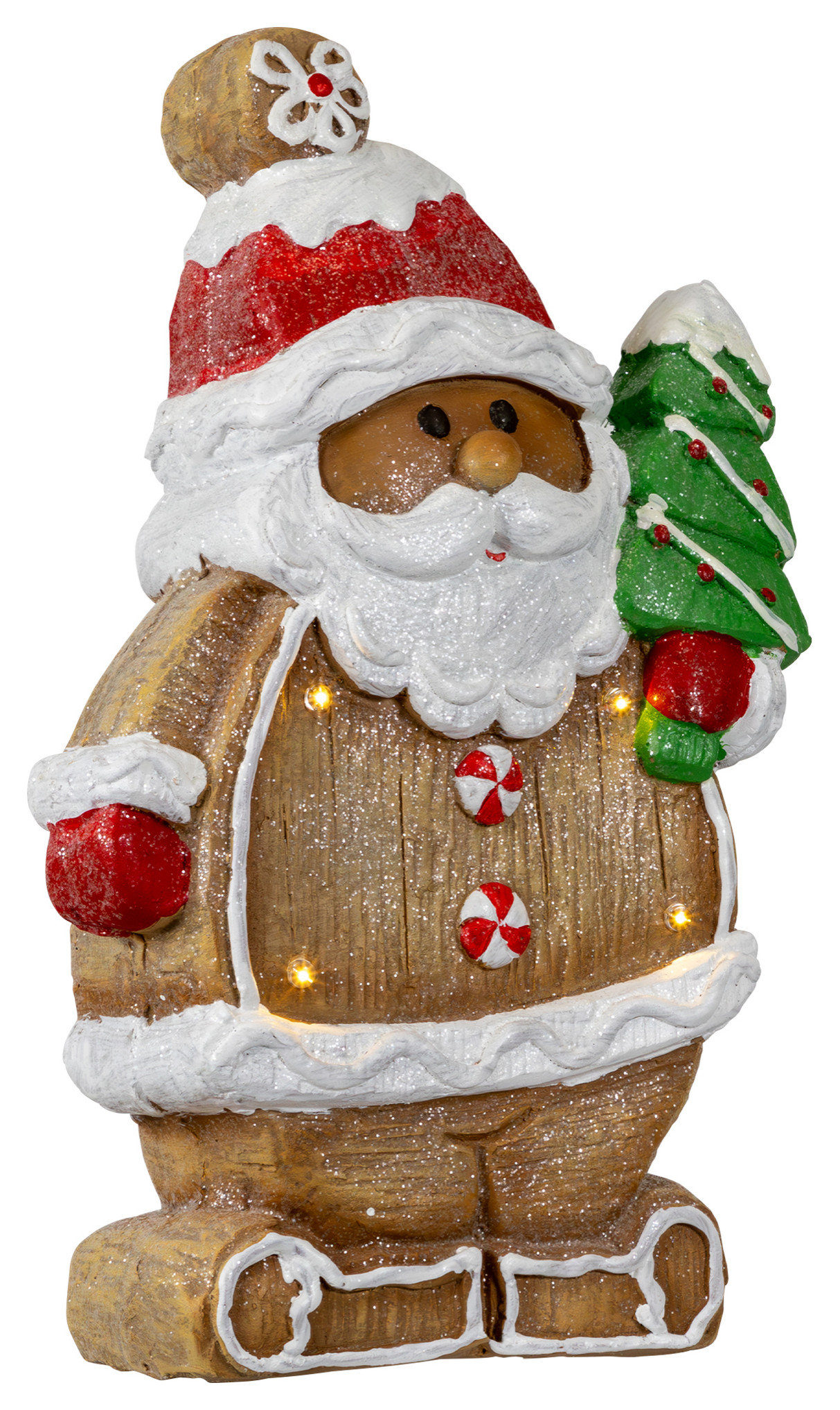 16" Lighted Gingerbread Santa With Christmas Tree Tabletop Figurine ...