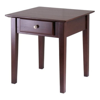 Pemberly Row Transitional Solid Wood End Table with 1 Drawer in Antique ...