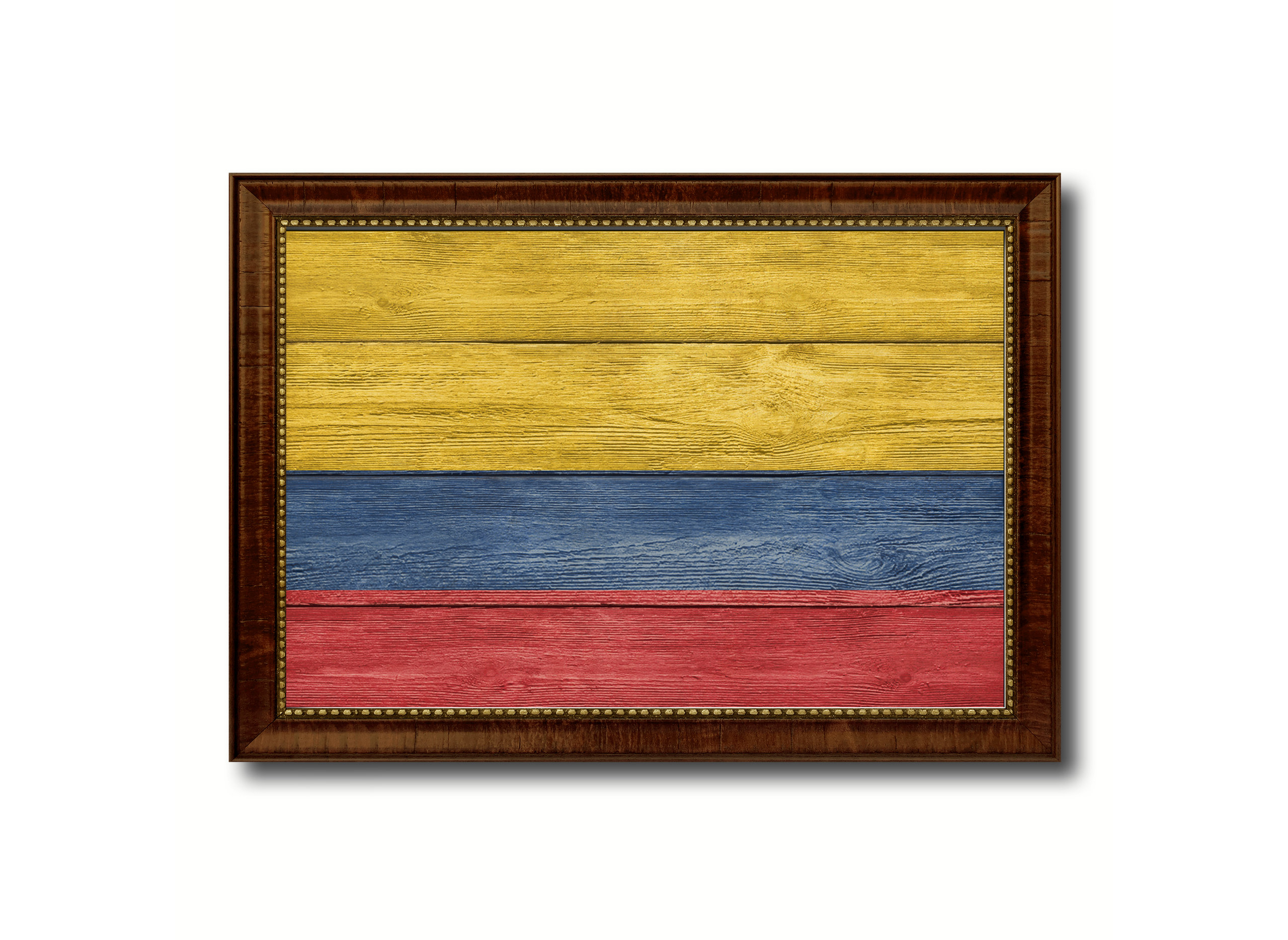 Colombia Country Textured Flag Print With Brown Gold Frame, 19" x 27 ...