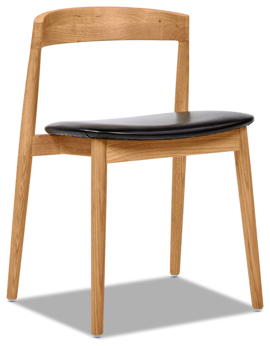 Raven 20.5" Stacking Sculpted Brown Oak Wood Dining Chair, Black Faux ...