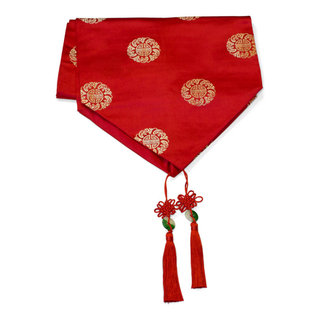 95 Inch Red Silk Chinese Longevity Table Runner - Asian - Table Runners ...