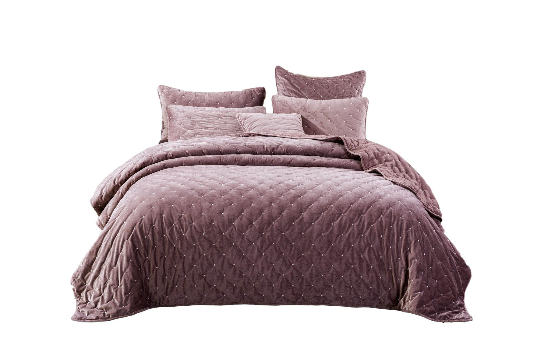 Mauve Velvet Diamond Tuft Bedspread Quilt Set, Cal King - Contemporary ...