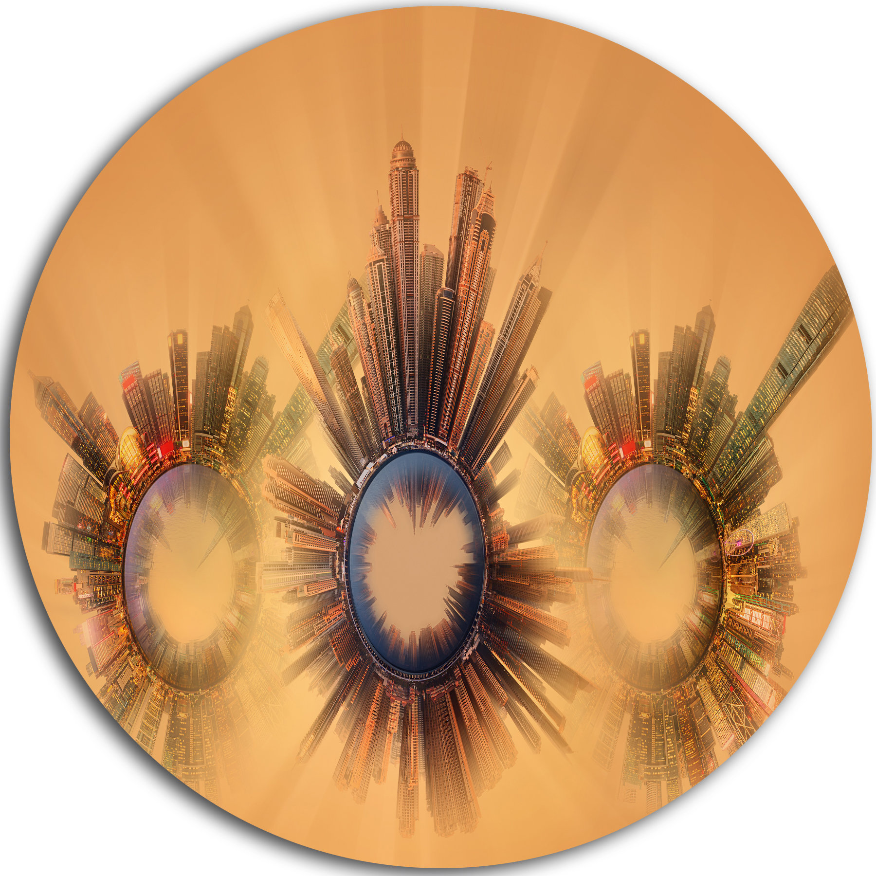 Miniature Earth Planets With Skyscrapers, Abstract Disc Artwork, Disc ...
