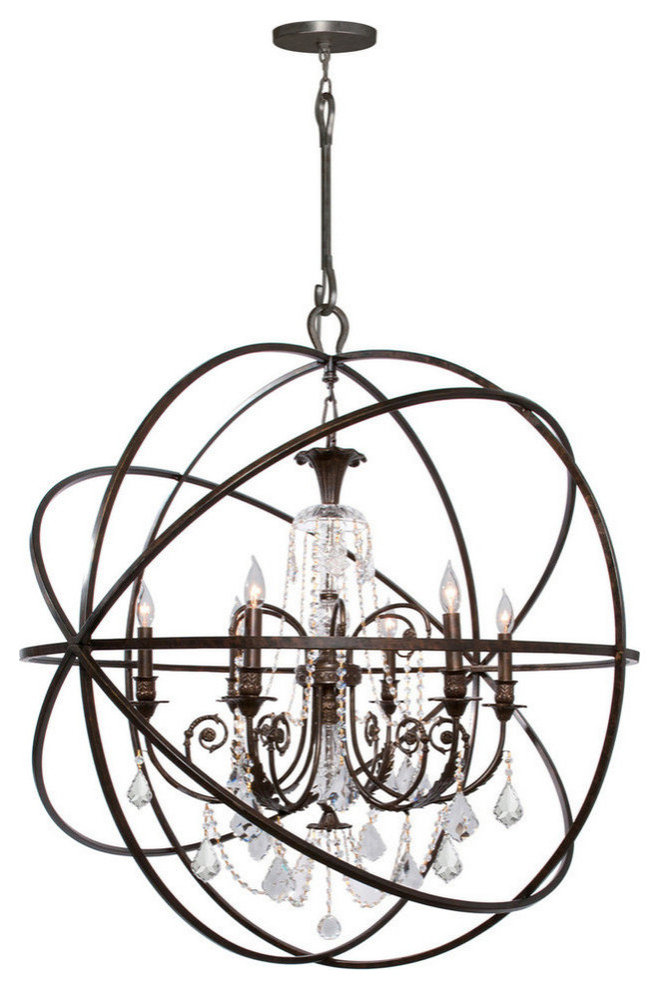 Crystorama Solaris 6-Light Crystal Bronze Sphere Chandelier, English ...