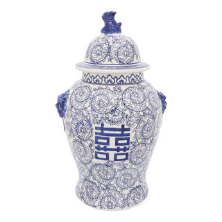 Cer, 24"h Vines Temple Jar, Blue - Asian - Decorative Jars And Urns ...