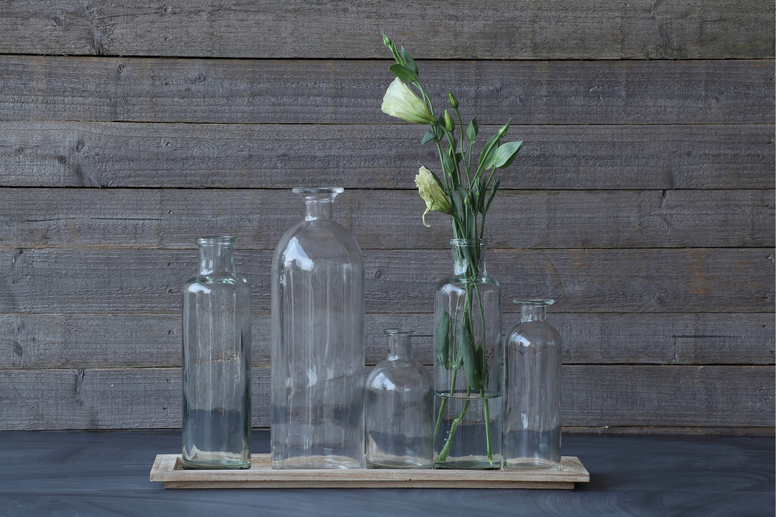 Vintage Bottle Vases on Wood Tray, 5-Piece Set - Transitional - Vases ...