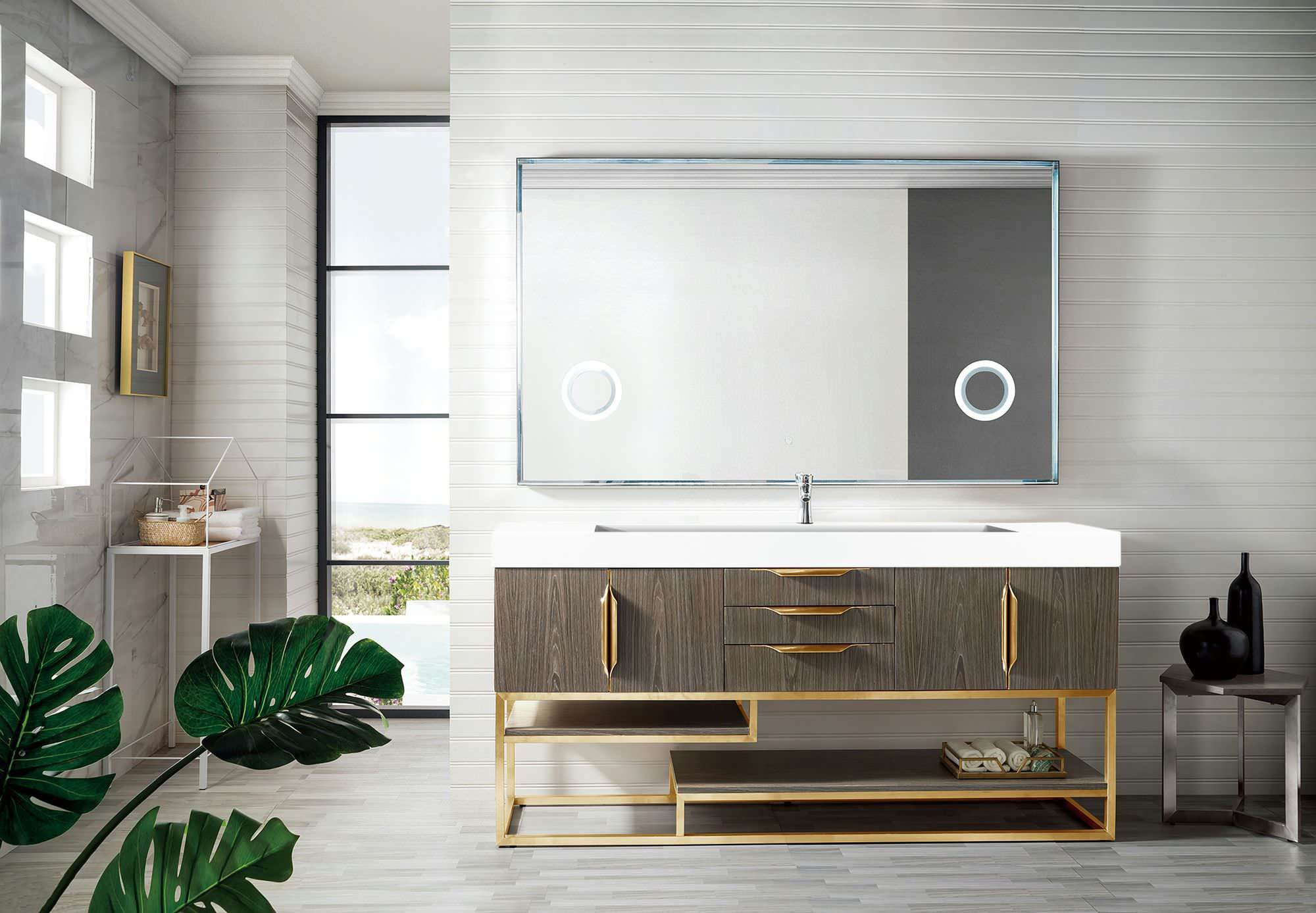 Columbia 72" Single Vanity, Ash Gray, Radiant Gold w/ Glossy White ...